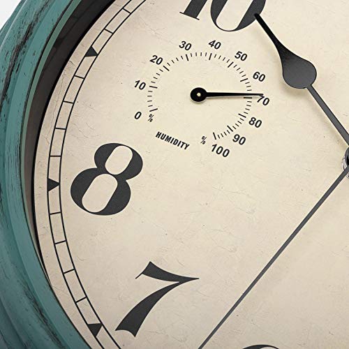 Foxtop Indoor Outdoor Waterproof Wall Clock with Thermometer and Hygrometer Combo,12 Inch Retro Silent Battery Operated Round Clock for Patio Home