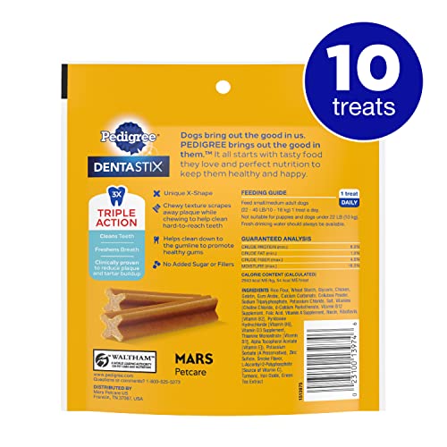 PEDIGREE DENTASTIX Small/Medium Dog Dental Treats Original Flavor Dental Bones, 5.57 Oz - 10 Count (Pack of 7)