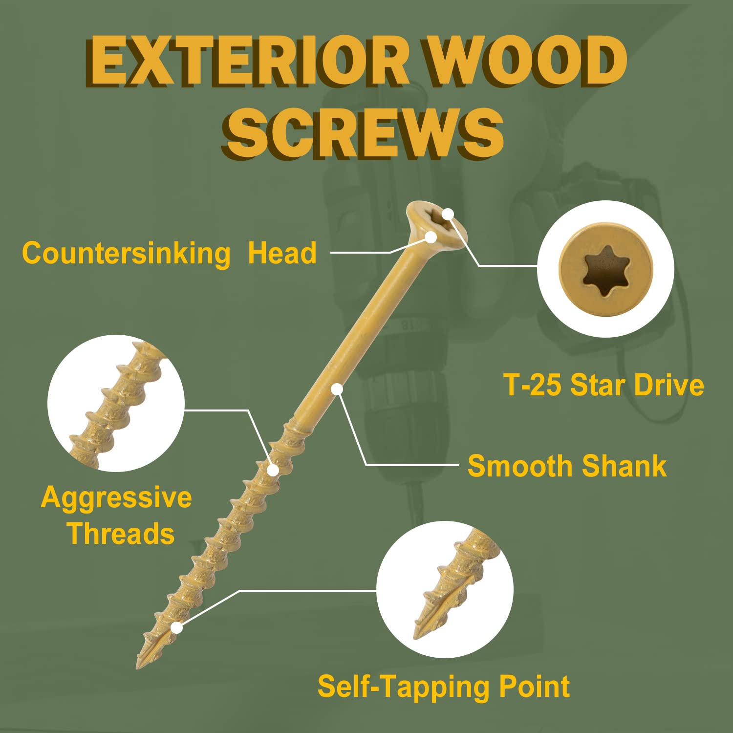 LIONMAX Deck Screws 2-1/2 Inch, Wood Screws #9 x 2-1/2", 120 PCS, Rust Resistant, Exterior Epoxy Coated, Outdoor Decking Screws, Torx/Star Drive Head Deck Screw, T25 Star Bit Included, Tan