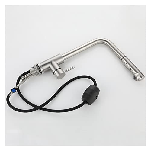 JEMITA Pull Out Kitchen Sink Faucet Silver Black Stainless Steel Single Handle Hot & Cold Mixer Tap Stream Sprayer Head Swivel Faucets (Color : Silver)
