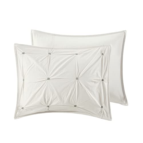 Ink+Ivy Masie Duvet Cover King/Cal King Size - White , Elastic Embroidery Tufted Ruffles Duvet Cover Set β 3 Piece β 100% Cotton Percale Light Weight Bed Comforter Covers
