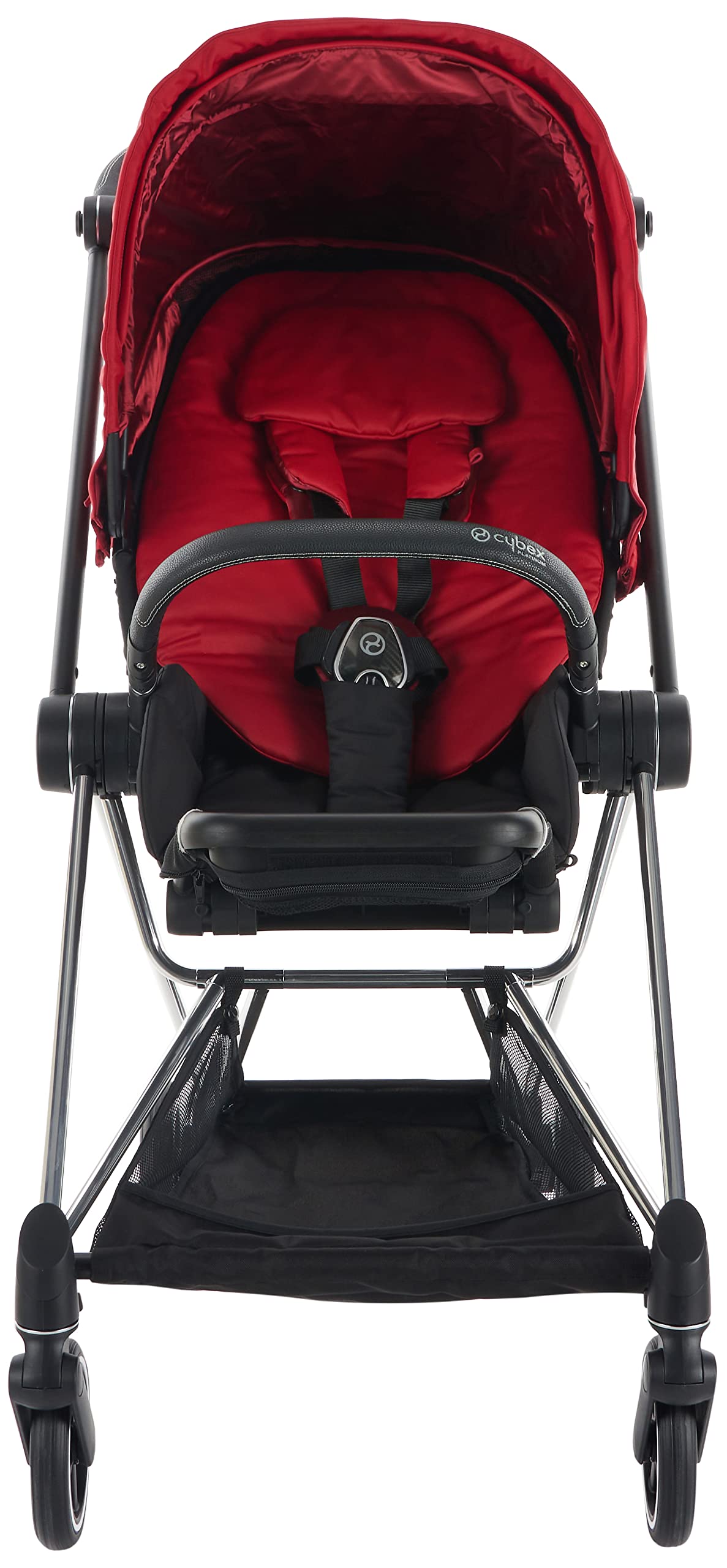 Cybex Mios 2 Complete Stroller, One-Hand Compact Fold, Reversible Seat, Smooth Ride All-Wheel Suspension, Extra Storage, Adjustable Leg rest, True Red Seat with Chrome/Black Frame