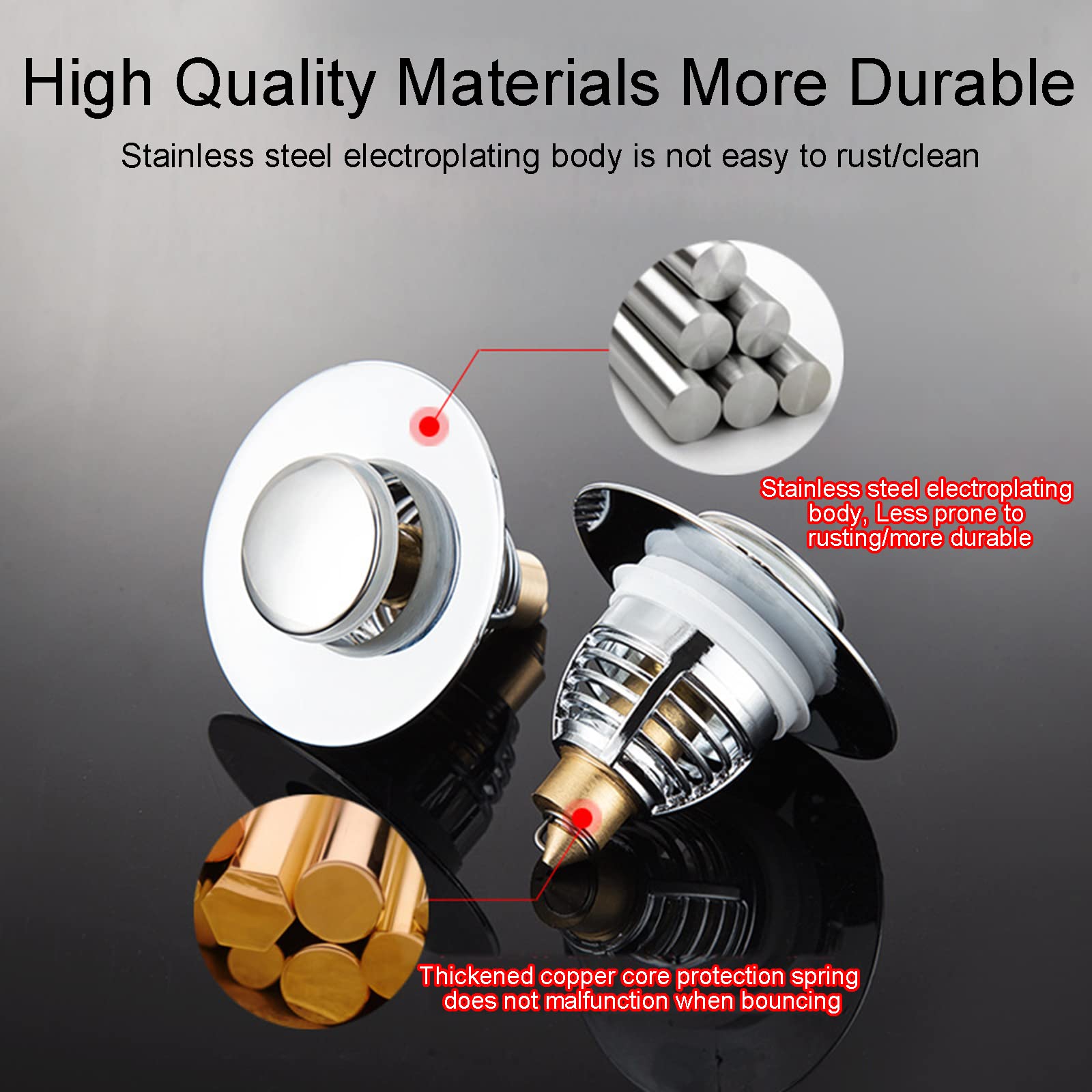 iJiGui Bathroom Sink Plug, Universal Pop up Bathroom Sink Plug, Sink Drain Plug Suitable for Bathtub, Kitchen, Wash Basin(for 32-42mm Drain Hole)