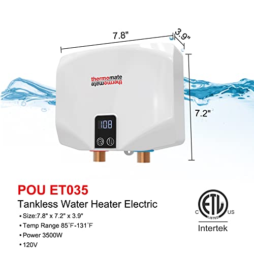 Tankless Water Heater Electric, thermomate 3.5kW 120V Hard Wired Point of Use On Demand Hot Water Heater Self Modulating ET035 (NO PLUG) (White)