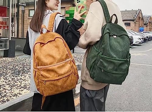 KAOBIO Preppy Corduroy Backpack Large Aesthetic Backpack Fit 15.6 inch Laptop College Backpack Cute Book Bag Casual Daypack (Green,One Size)