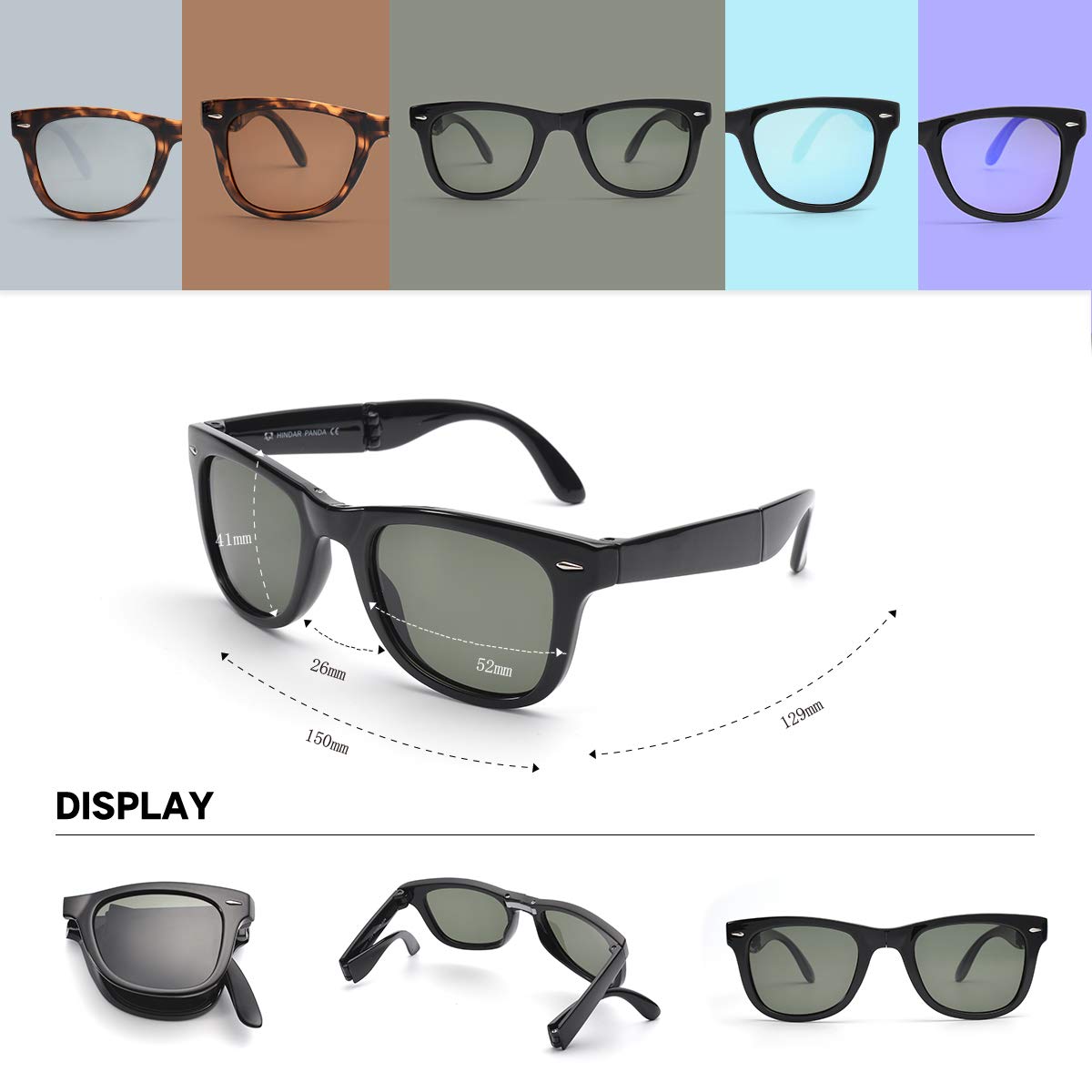 Classic Vintage Folding Sunglasses for Men Women UV400 Two Tone Frame With Case HP2001C1