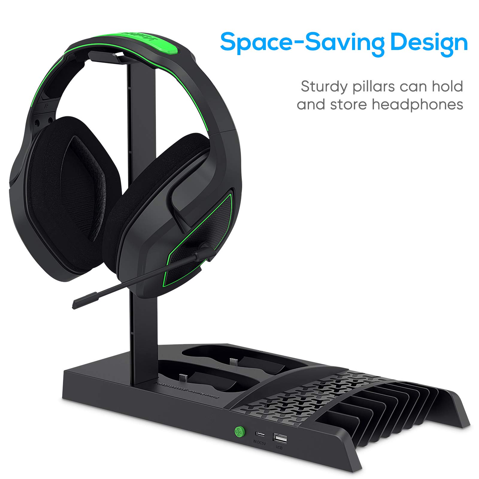 Cooling Stand for Xbox Series S, Dual Controller Charging Dock Station with LED Indicators, 2 Pack 1400mAh Rechargeable Batteries and Headset Stand (Only for Xbox Series S)