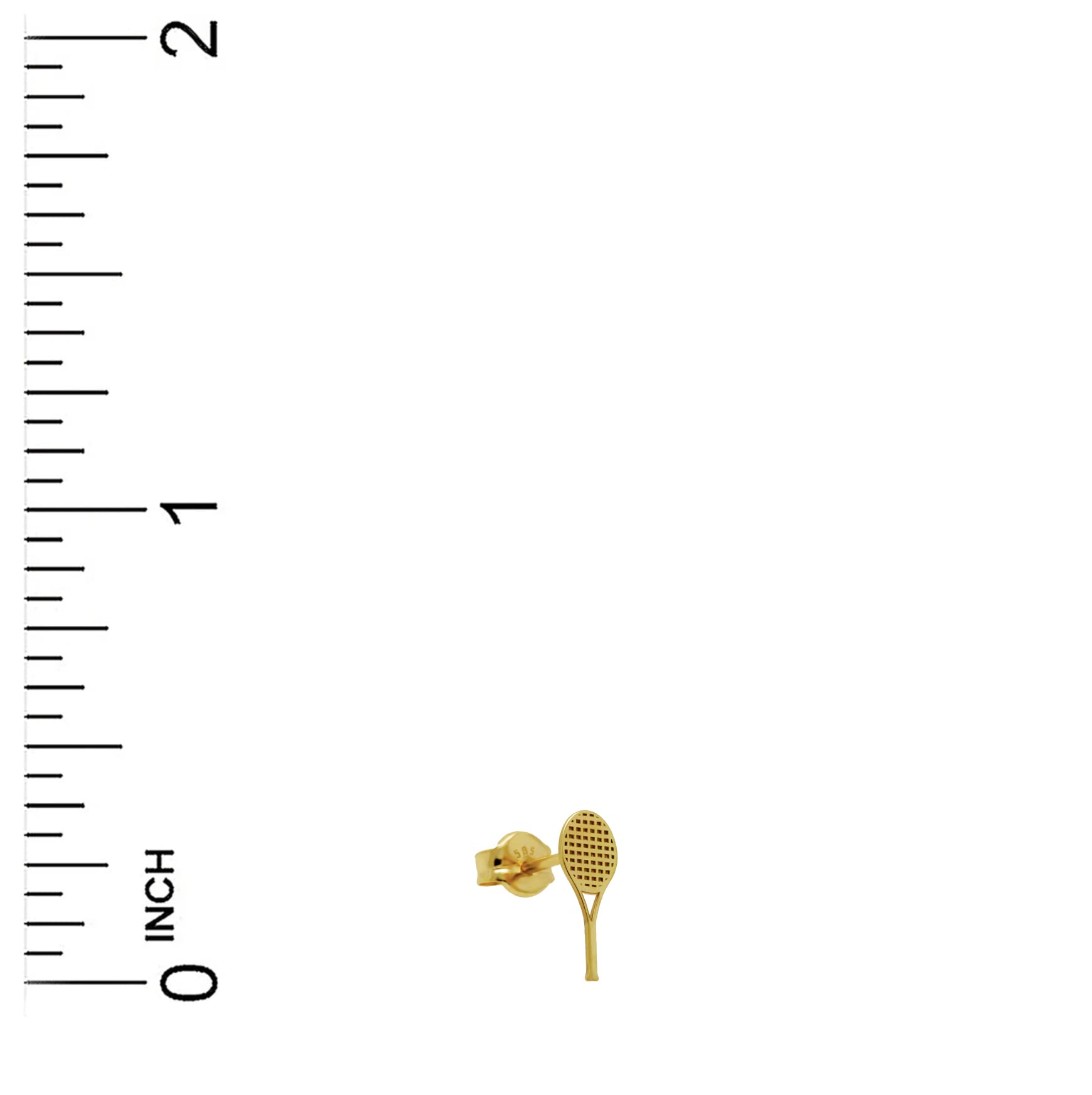 Charm America - Gold Tennis Racquet Racket Earring - 14 Karat Solid Gold - Gold Tennis Sport Earring