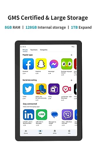 VNEIMQN 10 inch Tablet, Android 12 Tablet, 10.1”, 1080p Full HD, 8GB RAM/128GB ROM/8-Core CPU, 1TB Expand, 8000mAh, 5MP front/13MP Back Camera, WiFi 6, GPS, 1920 * 1200 Display, Bluetooth 5.0