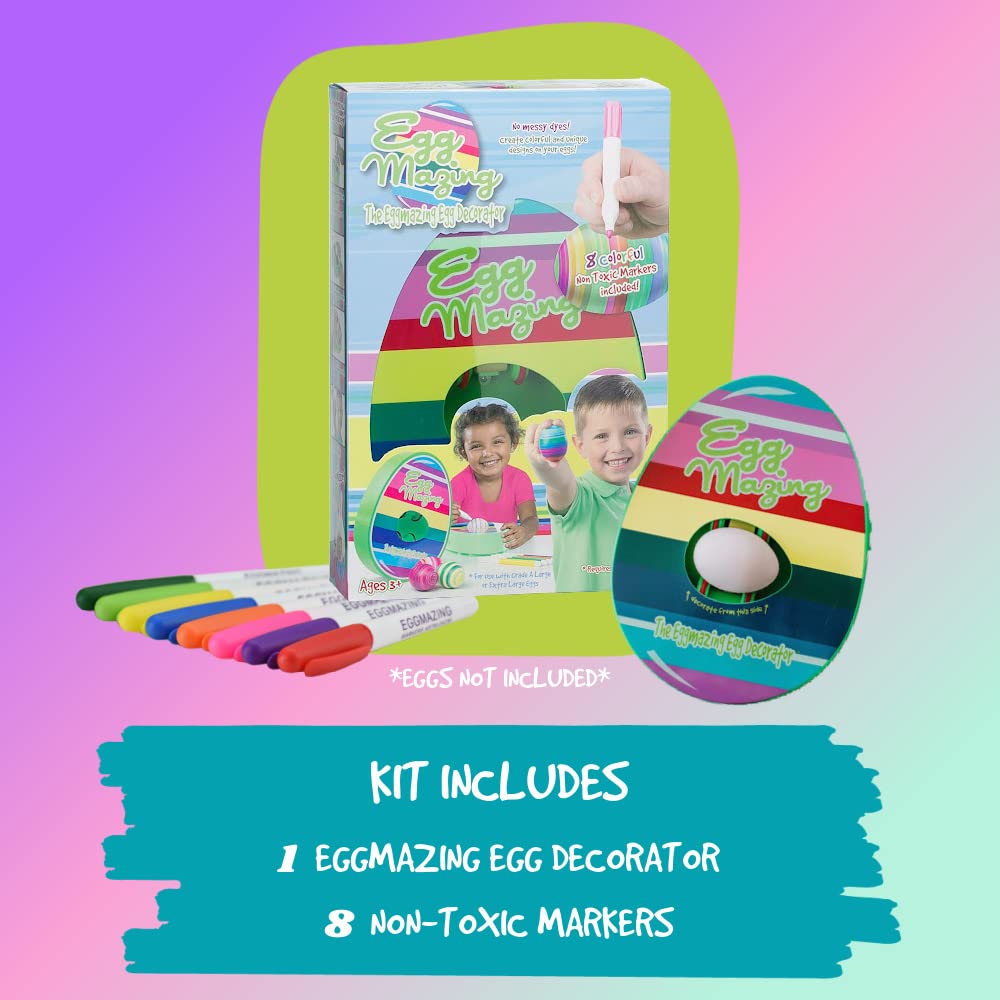 The EggMazing Easter Egg Mini Decorator Kit Arts and Crafts Set - Includes Egg Decorating Spinner and 6 Markers [Packaging May Vary]