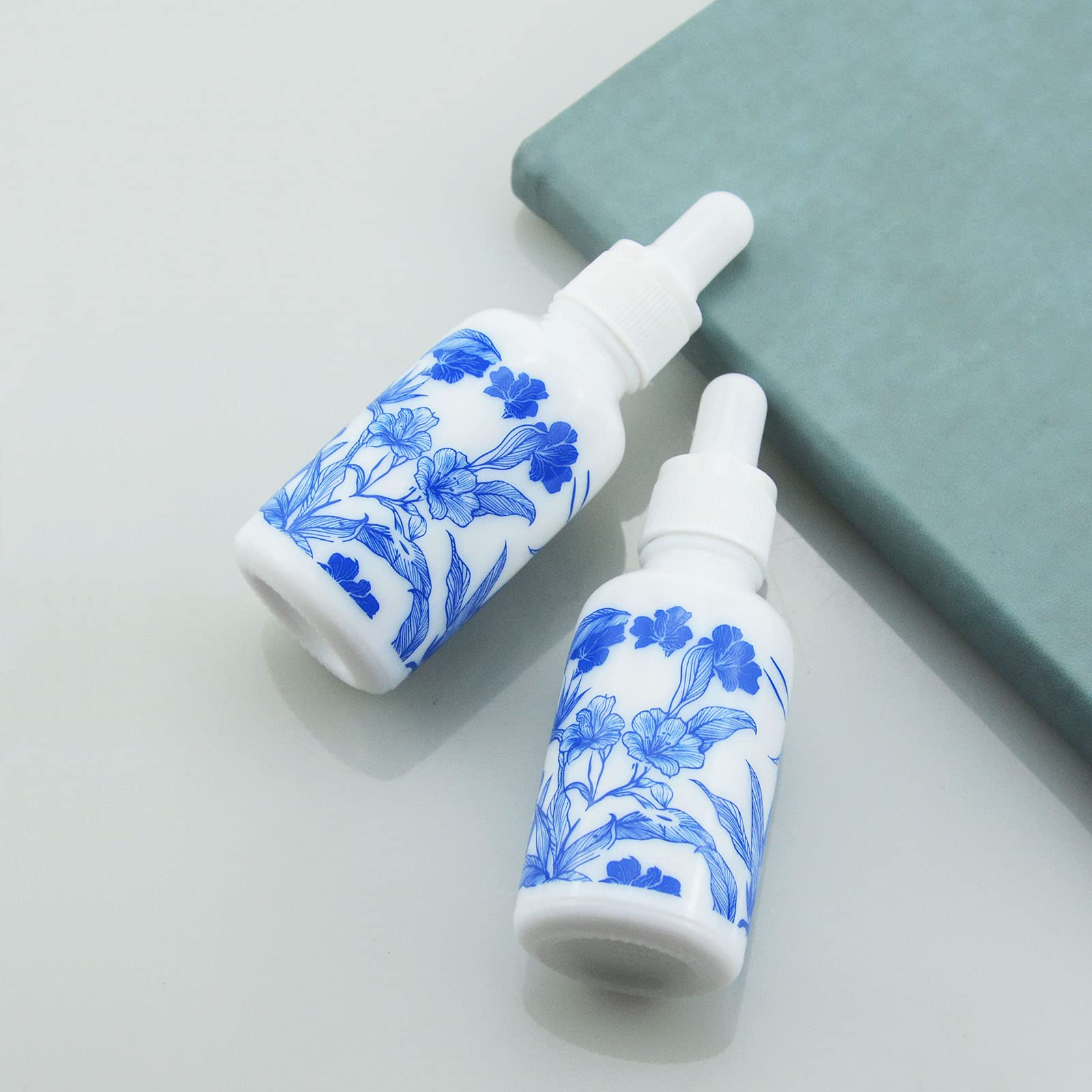 Wwolife 4 PCS 1 2/3oz (50ml) Blue and White Porcelain Ceramic Dropper Bottles Perfume Aromatherapy Cosmetic Container Essential Oils Sample Empty Dropper Bottles with Funnel Include
