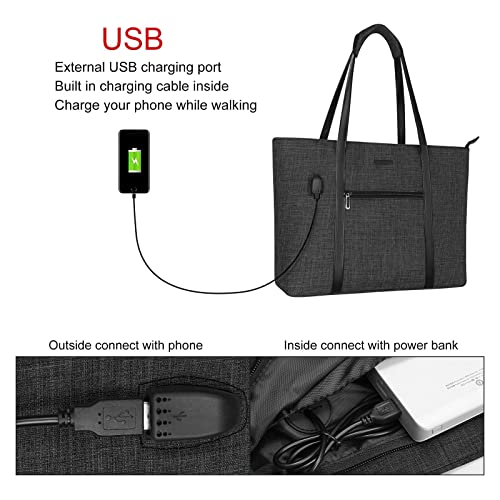 MOSISO USB Port Laptop Tote Bag for Women,Compatible with MacBook, 17-17.3 inch Notebook and Chromebook, Work Travel Business Computer Bag with Small Purse, Black