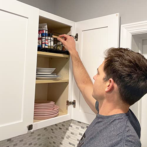 HOUSE AGAIN Pull Down Kitchen Cabinet Organizer, Drop Down Spice Rack Easy Reach for Pantry/Cabinet/Cupboard, Sliding Out Storage Basket for Upper Cabinet, Pull Out Drawer, Black