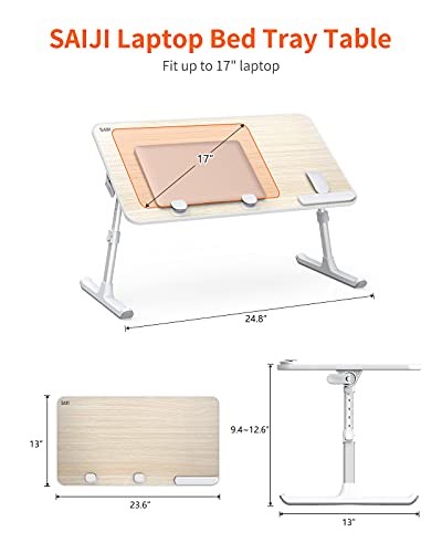 Laptop Desk for Bed, SAIJI Lap Desks Bed Trays for Eating Writing, Adjustable Computer Laptop Stand, Foldable Lap Table in Sofa and Couch(23.6 x 13Teak