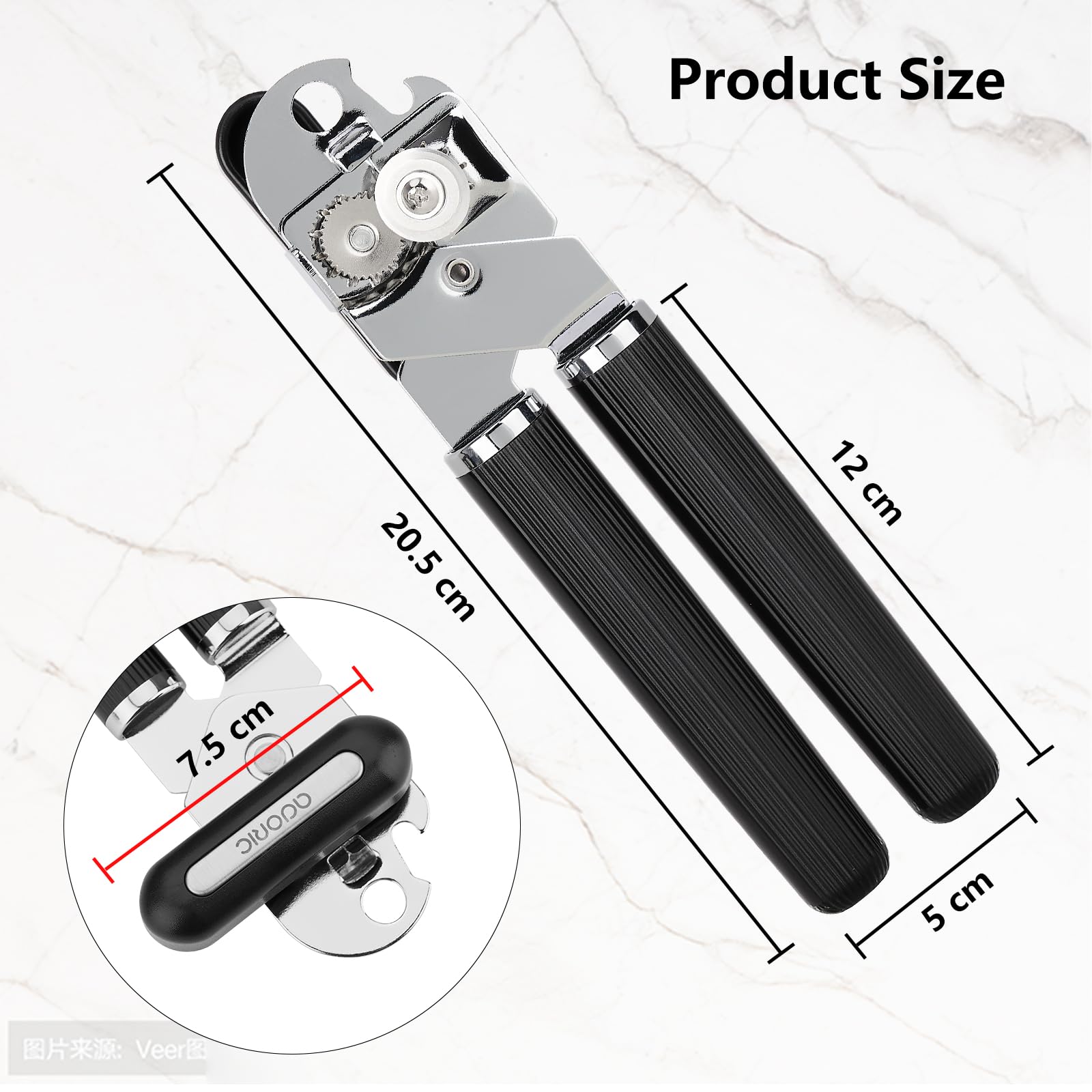 Can Opener Manual, Stainless Steel Smooth Edge, Classic Safe Multifunction Manual Can Opener with Comfortable Handle, Easy to Open for Various Shapes-Black
