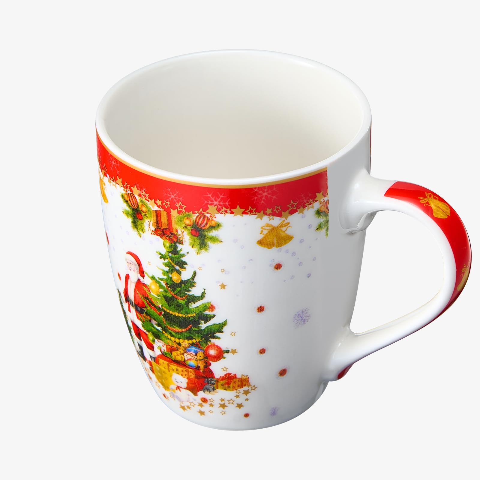 GUTE Christmas Tree & Santa Festive Mug - Ceramic Microwave & Dishwasher Safe - 10.5oz Holiday Mugs for Coffee, Hot Chocolate, Eggnog - Merry Christmas - Elf & Santa Design - Red & Green Great Gift!