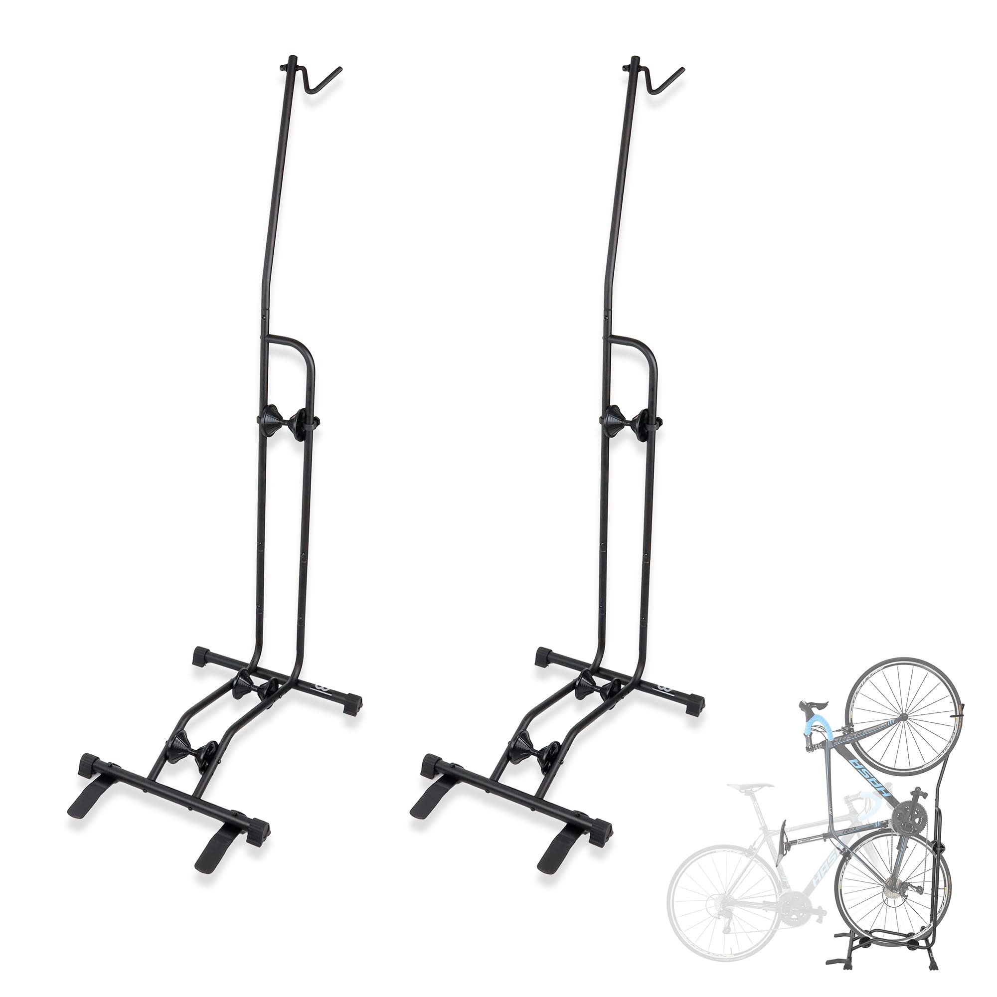 CyclingDeal Upright Bike Stand - Premium Quality Vertical & Horizontal Adjustable Bicycle Floor Parking Rack - Safe & Secure for Storing MTB Road Bikes - for Wheels Sizes up to 29” Pack of 2