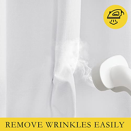 NICETOWN Back Tab 100% Blackout Linen Curtains with Thermal Insulated White Liner, White, 52 inches Wide, 84 inches Length Energy Saving Curtains for Living Room 2 Panels Set, Vertical Blinds