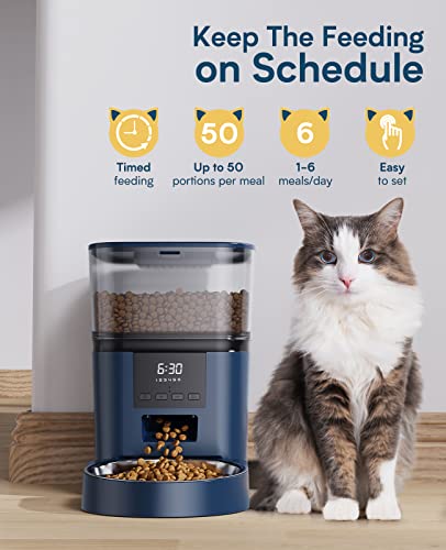 oneisall Automatic Cat Feeders, 17 Cup Timed Dry Food Dispenser for Cats Dogs Pets with Programmable Portion Control, Up to 50 Portions, 6 Meals per Day, Voice Recorder