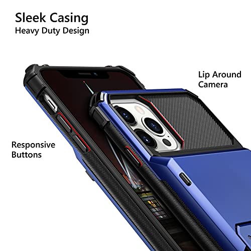 Vofolen Case for iPhone 13 Pro Max Case Wallet 4-Card Holder ID Slot Flip Door Hidden Pocket Anti-Scratch Dual Layer Hybrid TPU Bumper Protective Hard Shell Back Cover for iPhone 13 Pro Max Navy