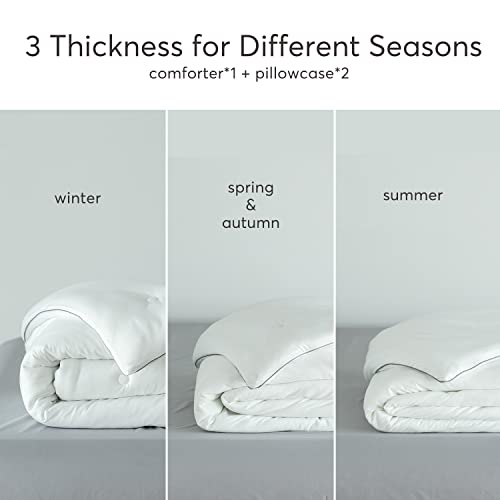 KASENTEX Jersey Knit California King Comforter Set, Noiseless Duvet Insert 3 Piece Solid Breathable, 2 Pillow Shams, 96 by 106 Inches, Lightweight California King Size, White