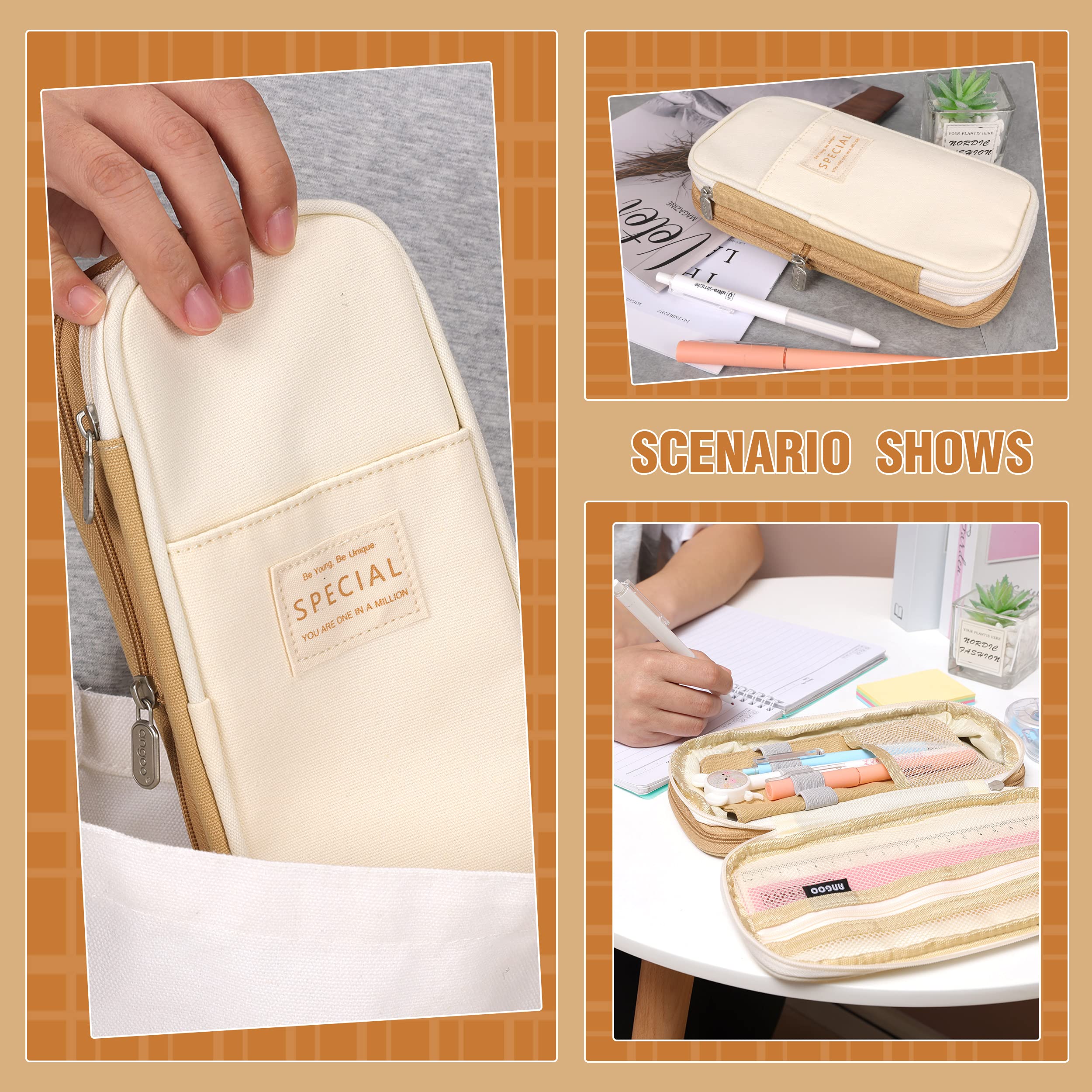 logwinter Pencil Case Large Capacity Pencil Box For School Student Kid Teen Back to School Pencil Bag Office College Supplies Pencil Pouch Box (Khaki)