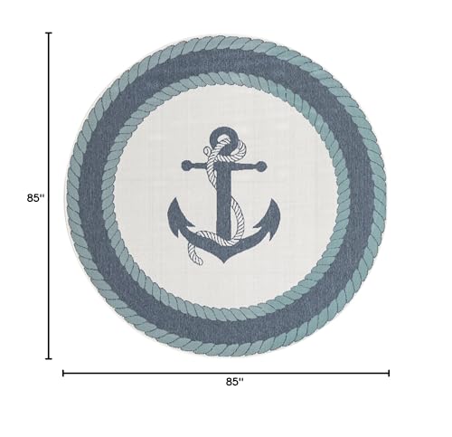 Unique Loom Outdoor Coastal Collection Area Rug - Anchor (7' Round Navy Blue/Light Blue)