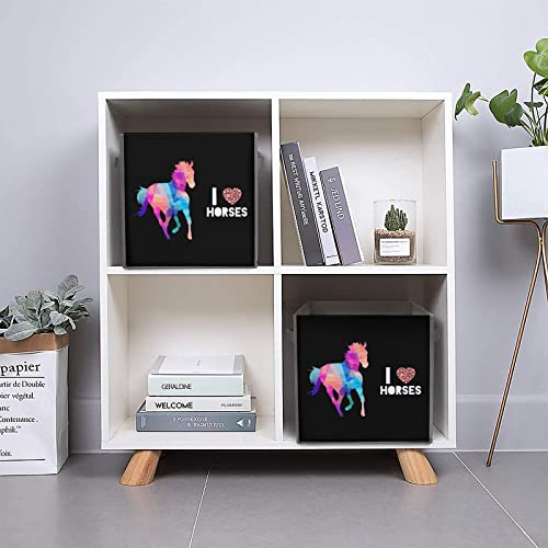 I Love Horses Collapsible Storage Bins Basics Folding Fabric Storage Cubes Organizer Boxes with Handles