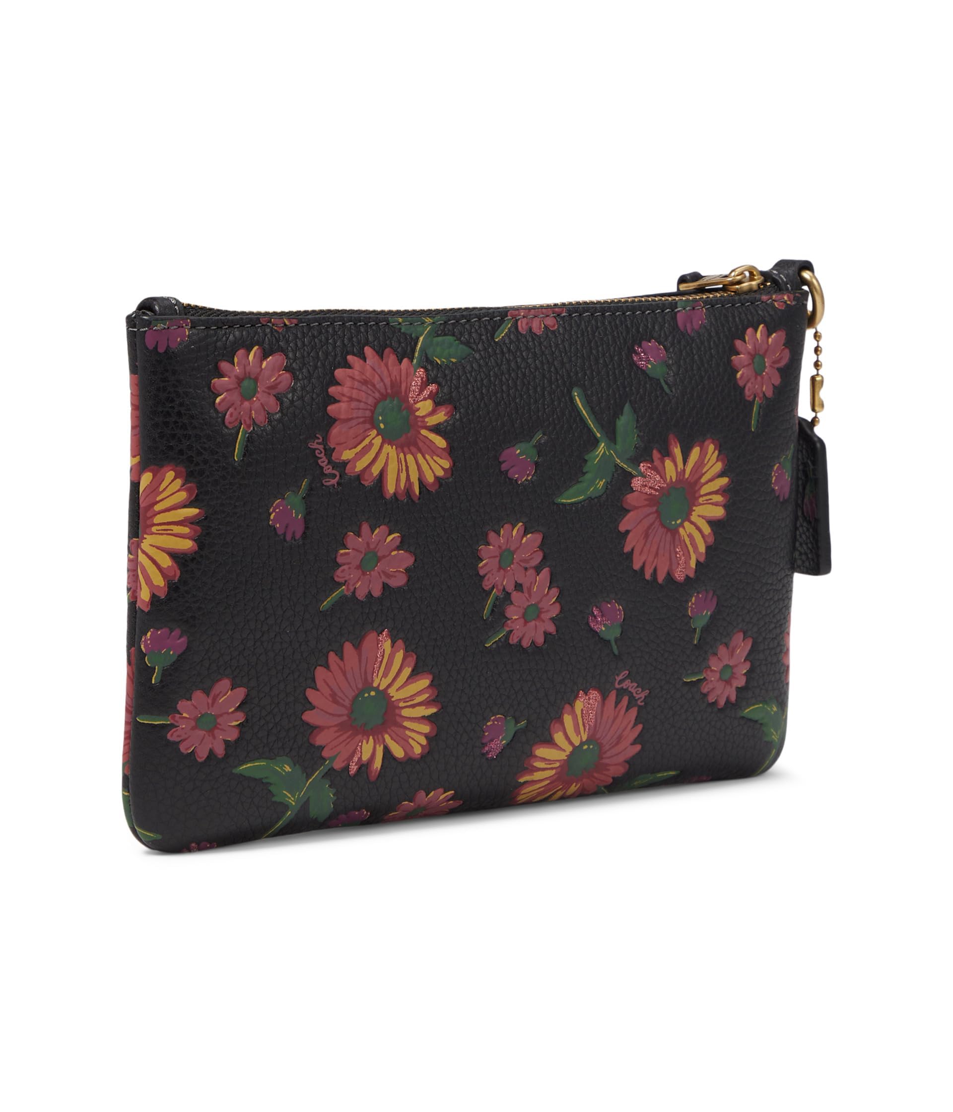 Coach Floral Printed Leather Small Wristlet, Black Multi