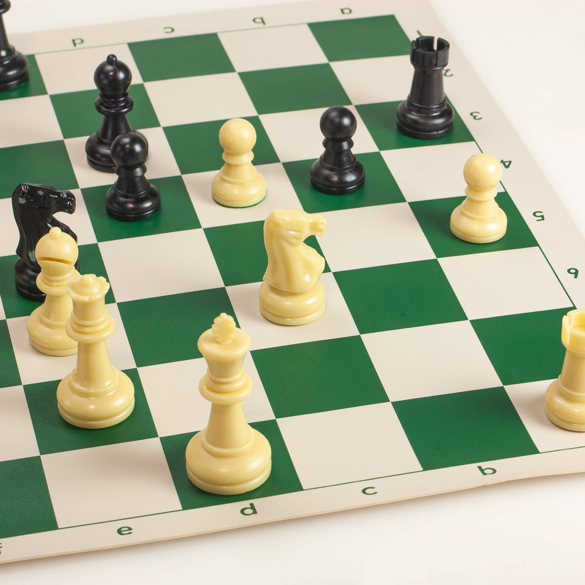 Sterling Games Extra Large 20" x 20" Roll Up Chess Mat and Chess Pieces Set, Tournament Chess Pieces, Green Vinyl Travel Chess Mat