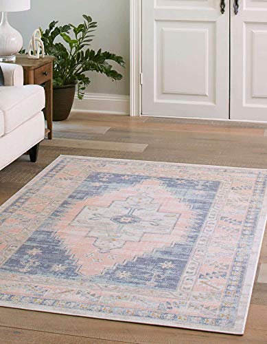 Unique Loom Whitney Collection Area Rug - Geneva (7' 10" x 10' Rectangle, French Blue/ Beige)