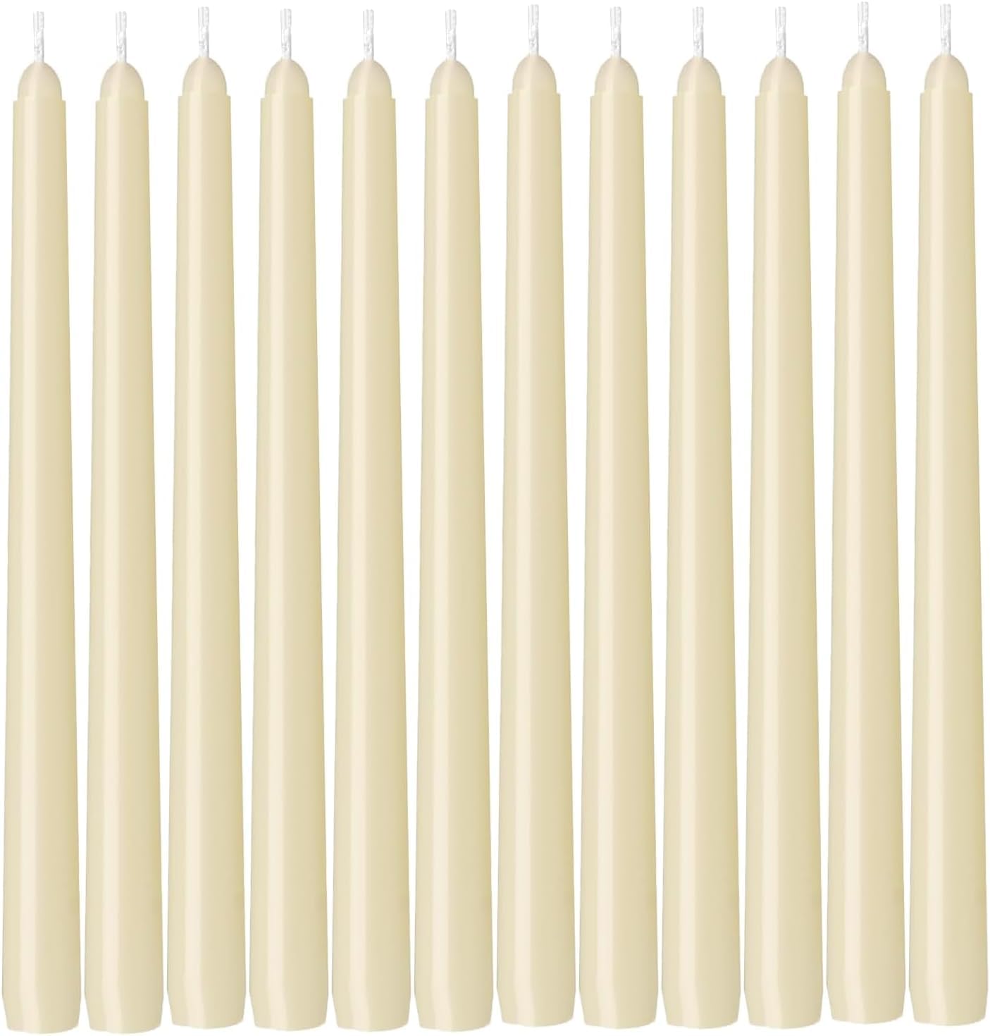 HAVLULAND Taper Candles 12 Pack, Dripless Taper Candle, Premium Classic Unscented, 10 Inch Dinner Candles Set, Long Burning Time 10 Hrs, Paraffin Wax, Ideal for Church, & Home Decor (Ivory, 12 Count)