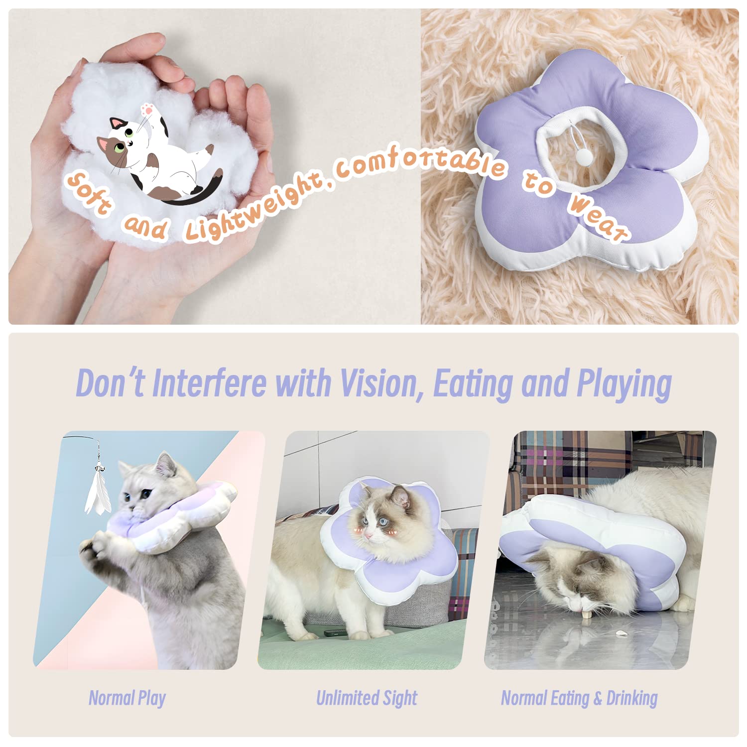 KUDES Cat Cone Collar,Cute Flower Waterproof Elizabethan e Collar for Cat and Small Dog Anti-Bite Lick Wound Healing Protective Neck Cone After Surgery Recovery Collar for Small Pet,All-Season Style