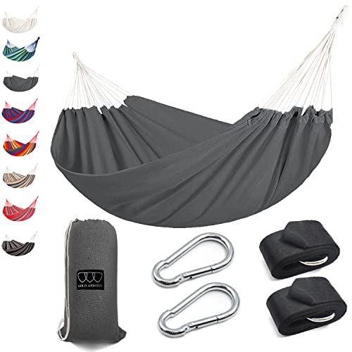 Gold Armour Hammock, Brazilian Style Hammock with Tree Straps for Hanging Durable Hammock, Portable Single Double Hammock for Camping Outdoor Indoor Patio Backyard (Dark Gray)