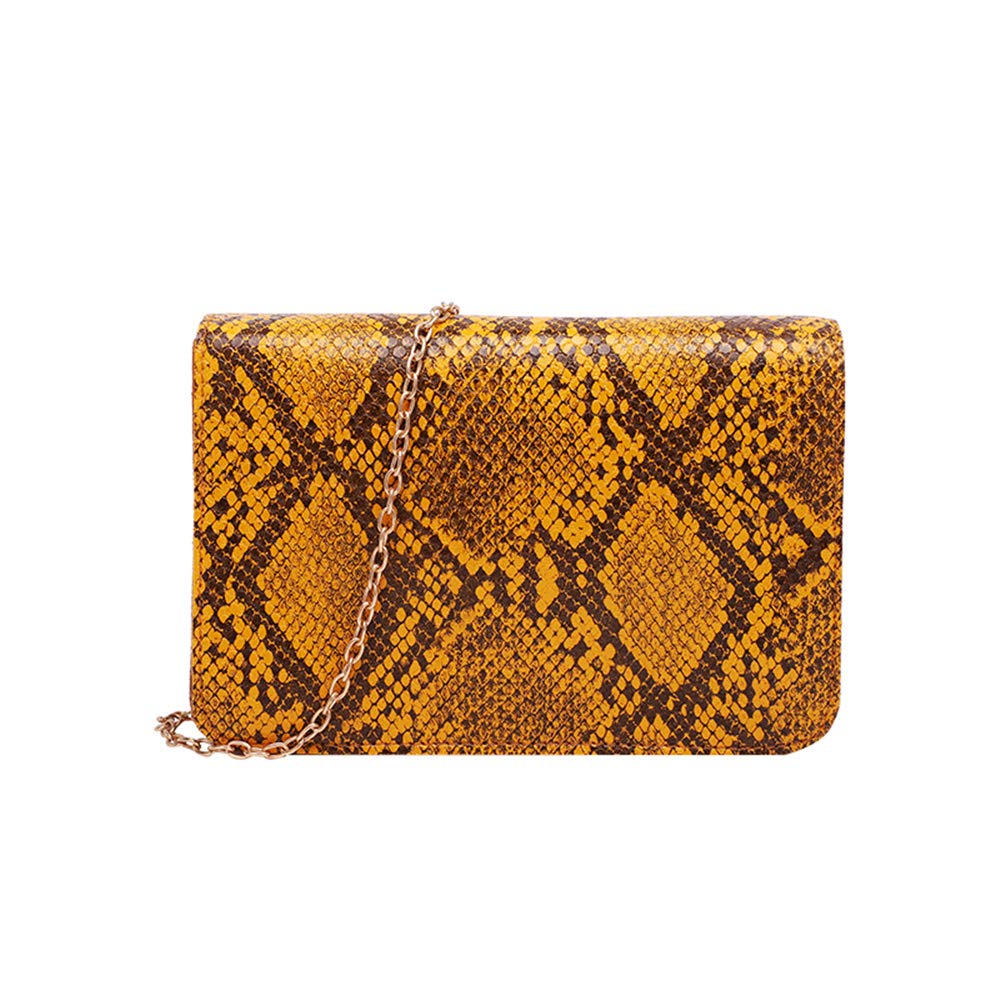 Unique Snake Skin Magnetic Closure Crossbody Purse Shoulder Bag for Women & Girls (Yellow)