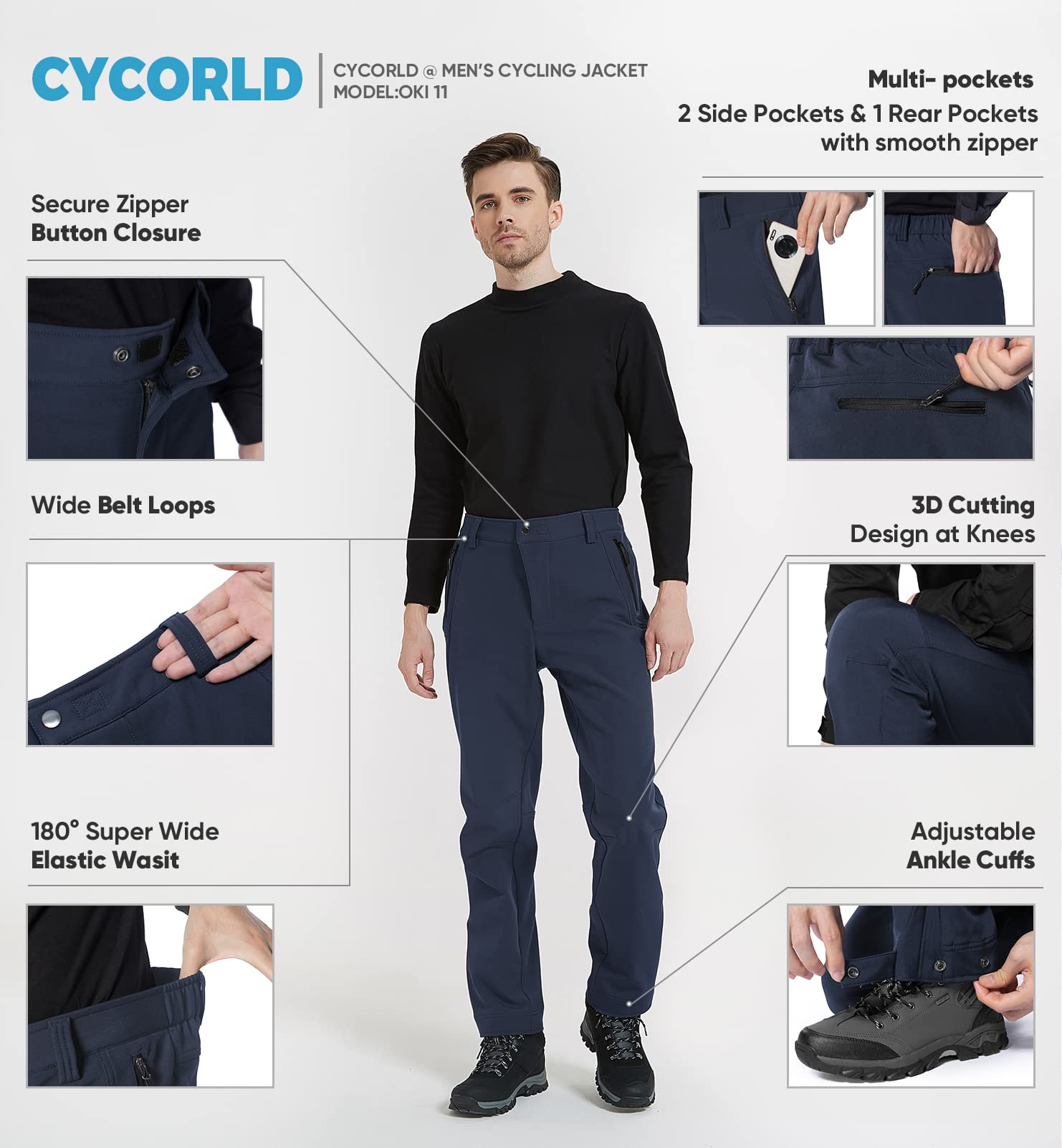Cycorld Men's-Ski-Hiking-Pants, Water Resistance Windproof Fleece-Lined Winter Pant Snow-Snowboard-Insulated-Pants(Grey, X-Large)