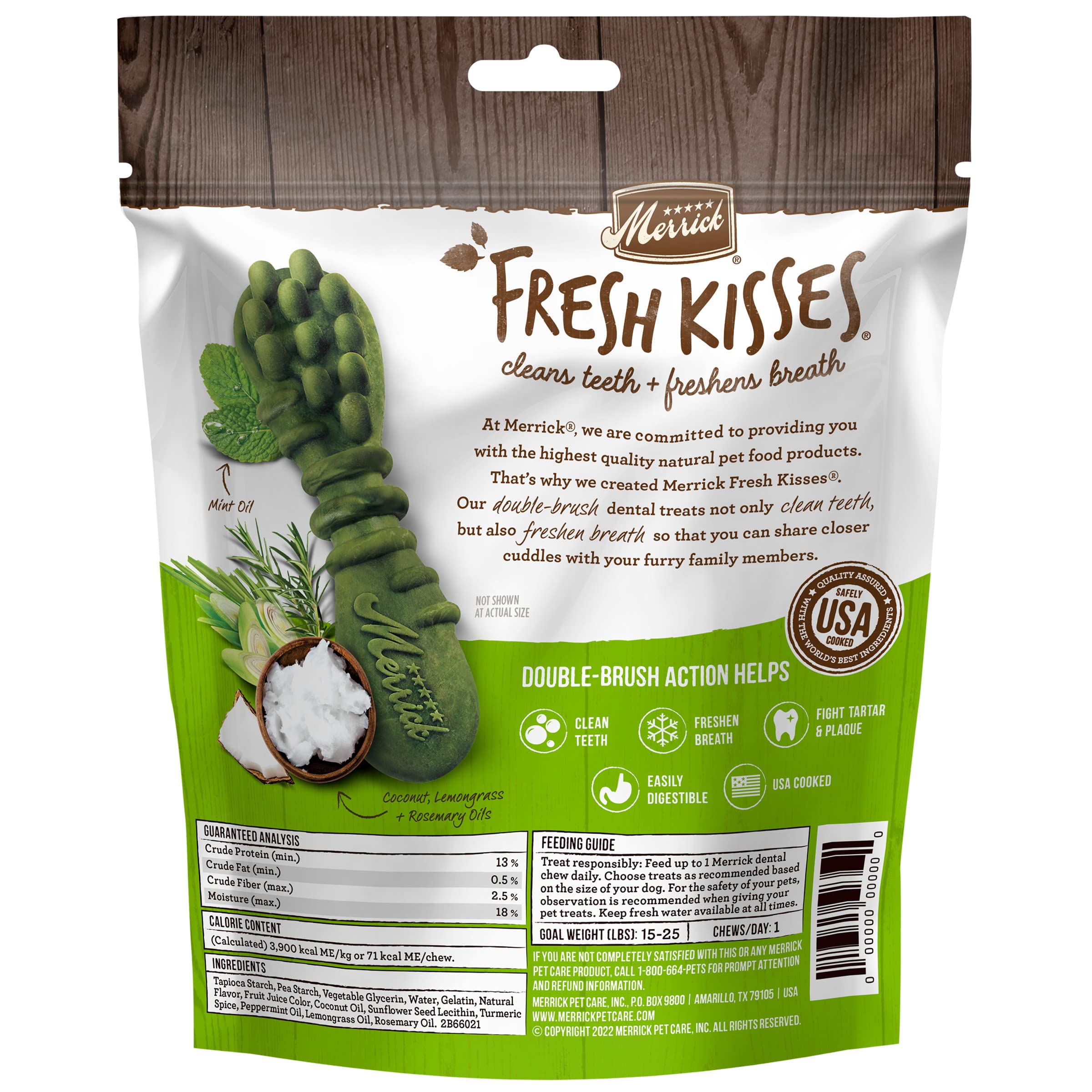 Merrick Fresh Kisses Natural Dental Chews Infused With Coconut And Botanical Oils For Small Dogs 15-25 Lbs - 9 ct. Bag