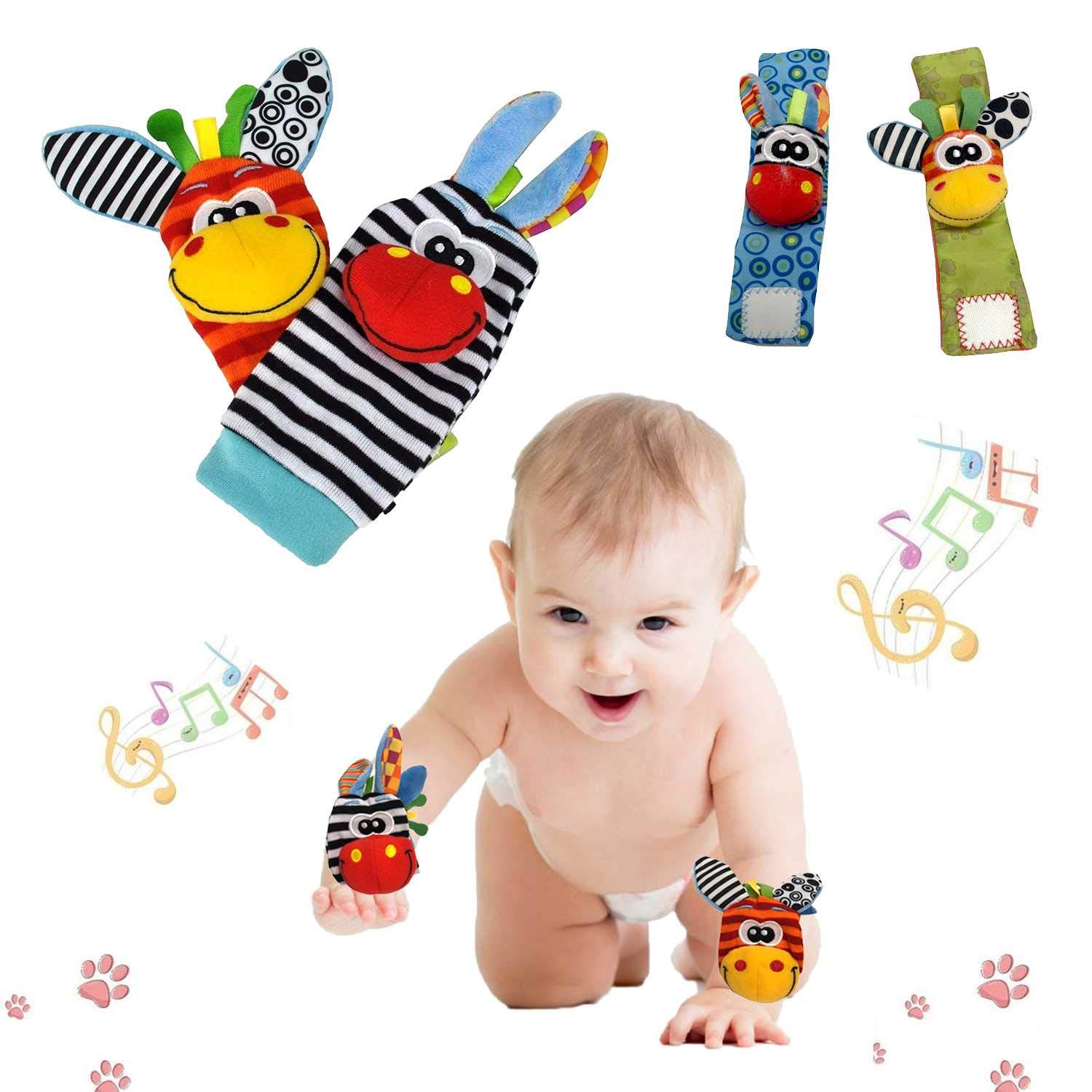 The Season Toys 4pcs Infant Baby Wrist Rattles and Foot Socks Developmental Toys