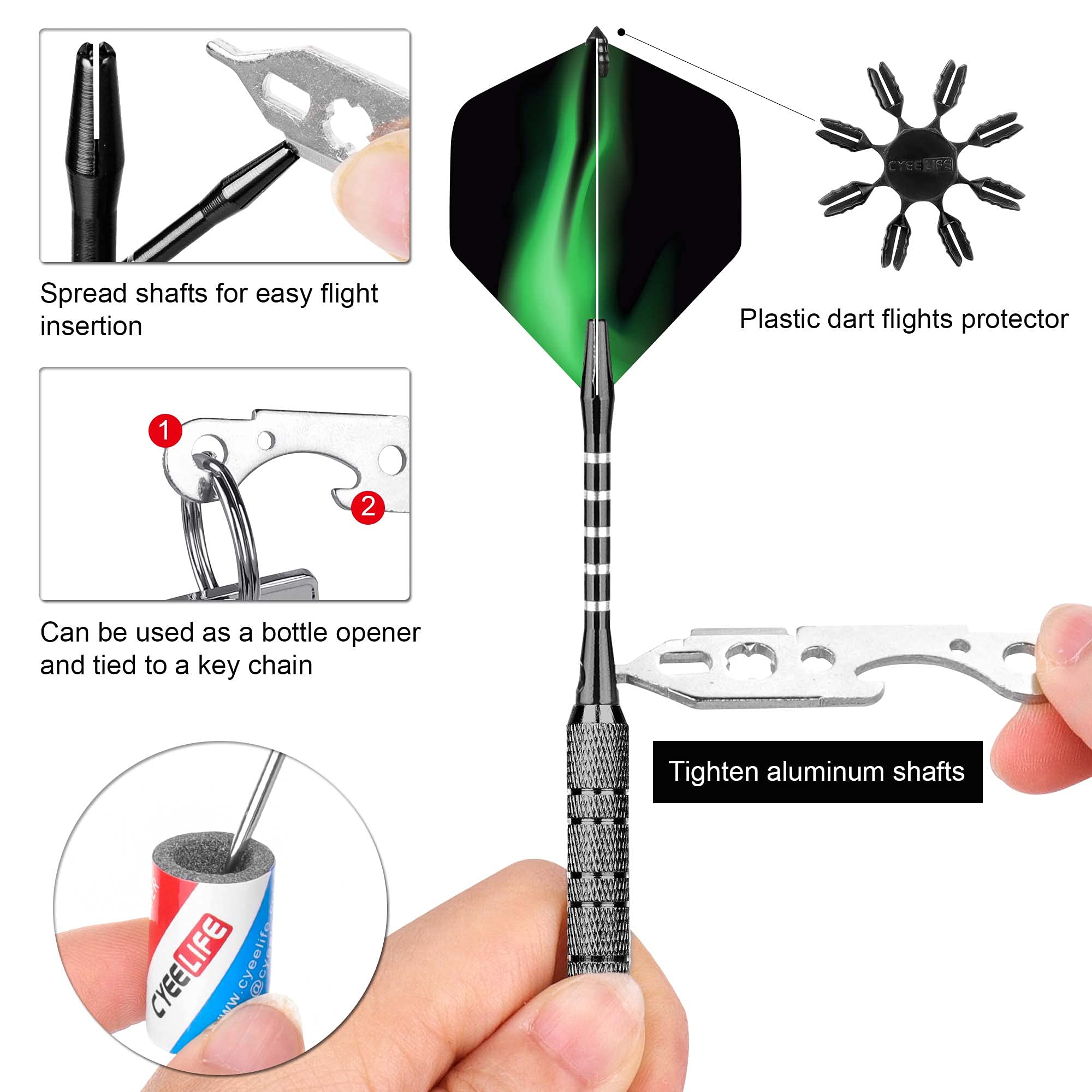 CyeeLife 12Packs Steel tip Darts 20g with Aluminum Shafts+15 Flights+Sharpener+Tool for 4 Beginner Players