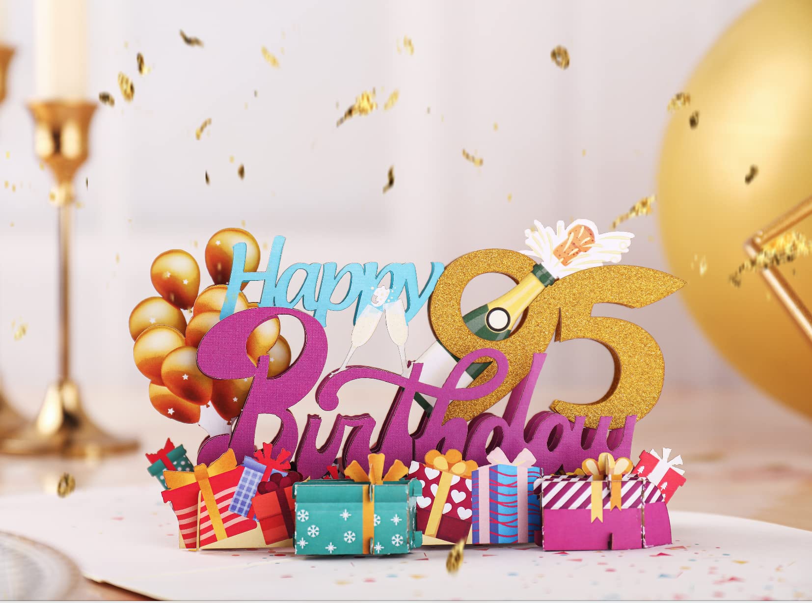 Liif Happy 95th Birthday 3D Pop Up Card, 95 Birthday Card for Women, Men, Mom, Dad
