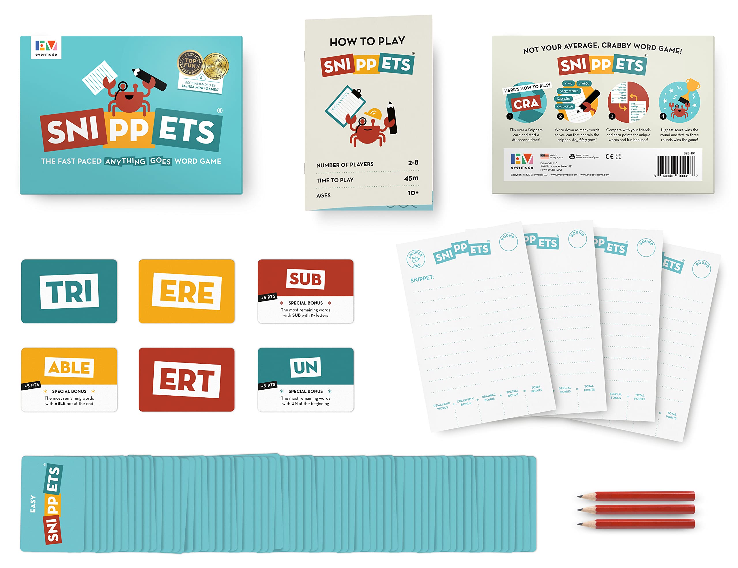 Evermade Snippets - The Fast Paced, Anything Goes Word Game | Award-Winning Family Board Game | Mensa-Recommended with a Unique Anything Goes Rule | Ages 10 and Up