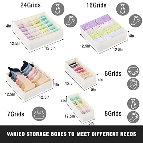 TECHMILLY Closet Underwear Storage Organizer, 3 Set Dresser Drawer Divider and Foldable Storage Boxes for Socks, Blets, Ties and Panties