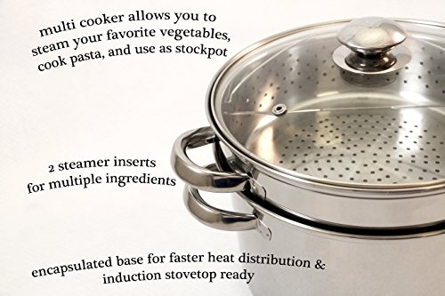 EXCELSTEEL 4 Piece 18/10 Stainless Steel Multi-Cookware Set With Encapsulated Base, 12 Qt