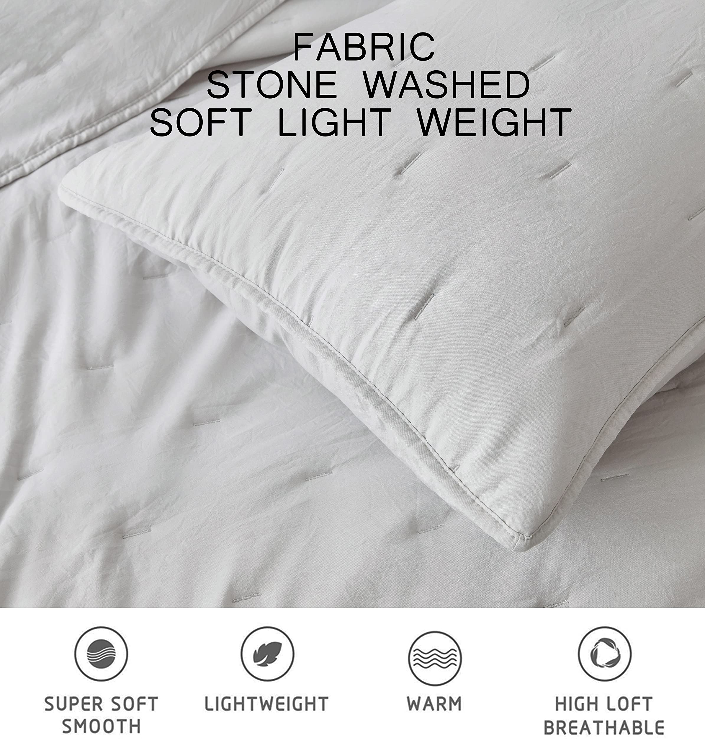 Chezmoi Collection Marie 3-Piece Line Stitch Embroidery Quilt Set - Soft Washed Microfiber Lightweight Comforter Set Quilted Bedspread Coverlet Set (Queen, White)