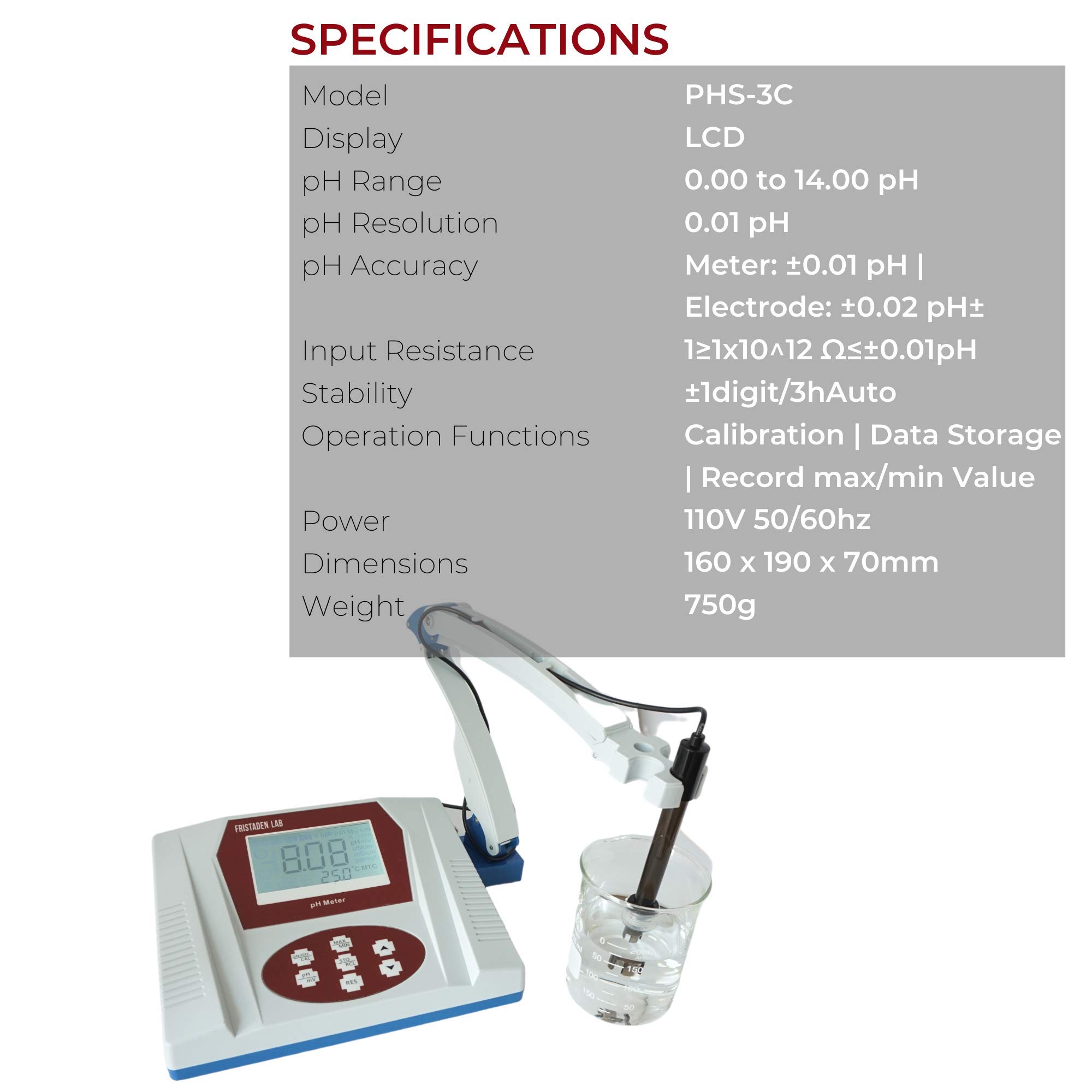 Fristaden Lab Benchtop pH Meter, 0.01 pH Accuracy | Scientific pH Meter for Wine, Beer and More, Digital Bench Top pH Meter and Electrode