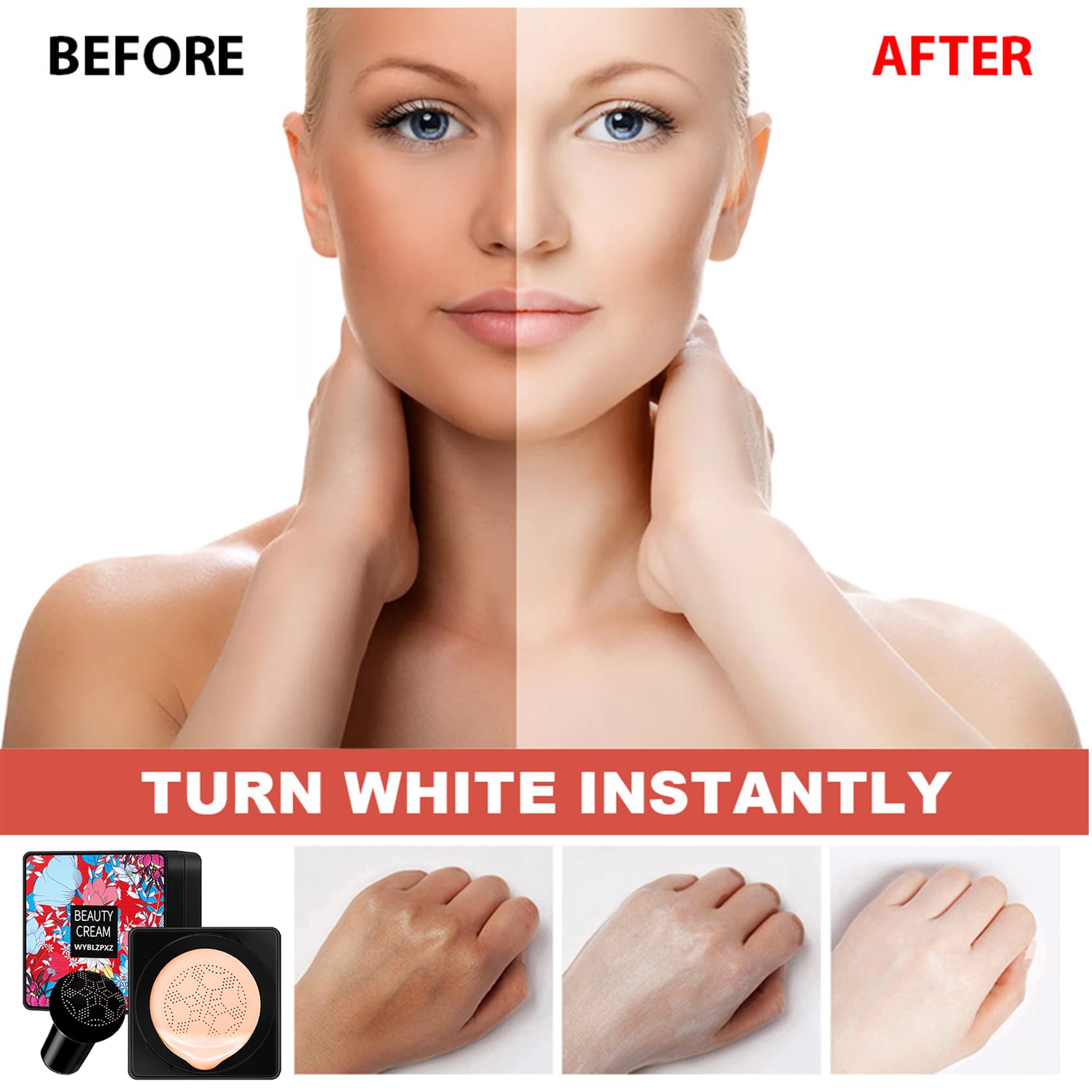 Mushroom Head Air Cushion CC Cream,BB Cream,Foundation Full Coverage Foundation, Moisturizing CC Foundation Concealer Makeup, Long Lasting Matte Cushion Foundation (Natural)