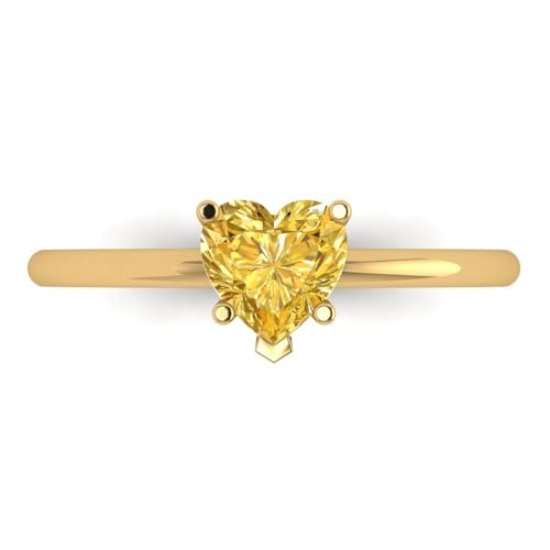 Clara Pucci 1.0 ct Heart Cut Solitaire Canary Yellow Simulated Diamond Bridal Wedding Anniversary Engagement Ring Real 14k Yellow Gold