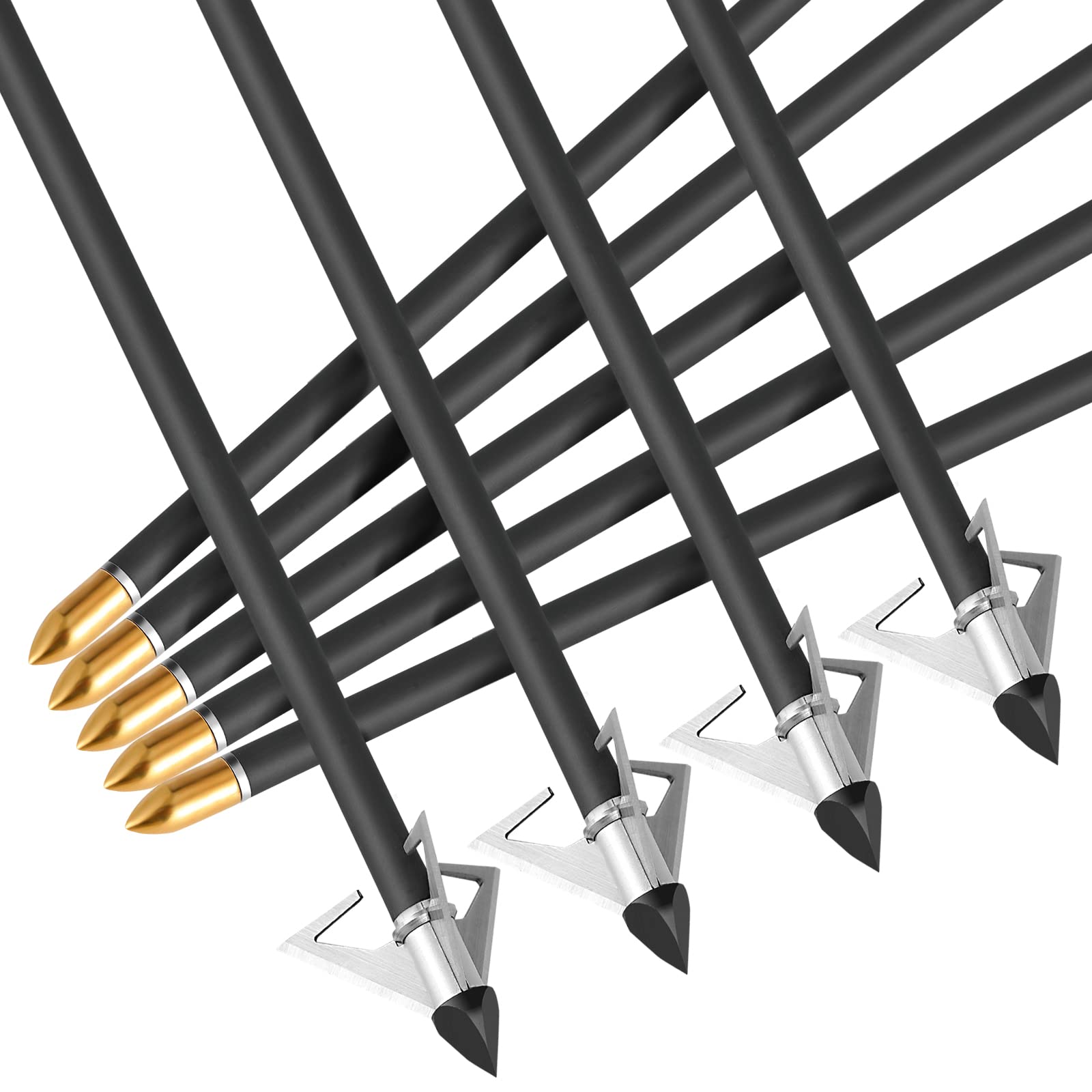 DEEPOWER 100% Carbon Arrows 31 inch with 6.2mm Lighted Nocks 100Grain Broadheads 6 Pack Spine 350/400/500 with Removable Tips for Compound Bow and Recurve Bow