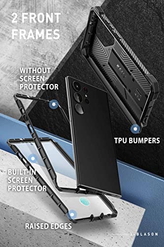 i-Blason Armorbox Designed for Samsung Galaxy S23 Ultra Case with Kickstand & Belt Clip, [2 Front Frames] Full-Body Rugged Bumper Case with Built-in Screen Protector [Support Fingerprint ID] (Black)