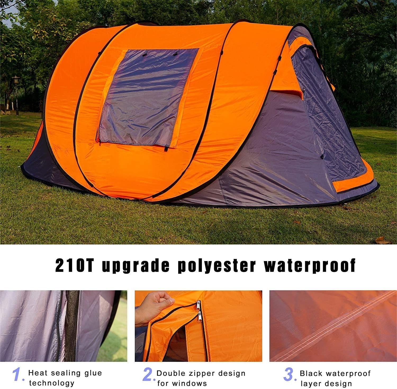 Dome Tent Pop Up Tent X-Large Camping Tent 5-6 Person Tent with Sky-Window, Automatic Setup, Fast Pitch, Fold with Portable Carry Bag Ideal for Family Backpack Hiking, Orange